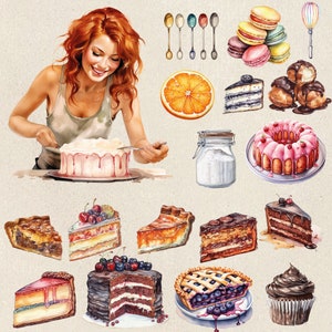 120 Baking Clipart Bundle, Watercolor Baking Clipart Bundle, Bakery ...