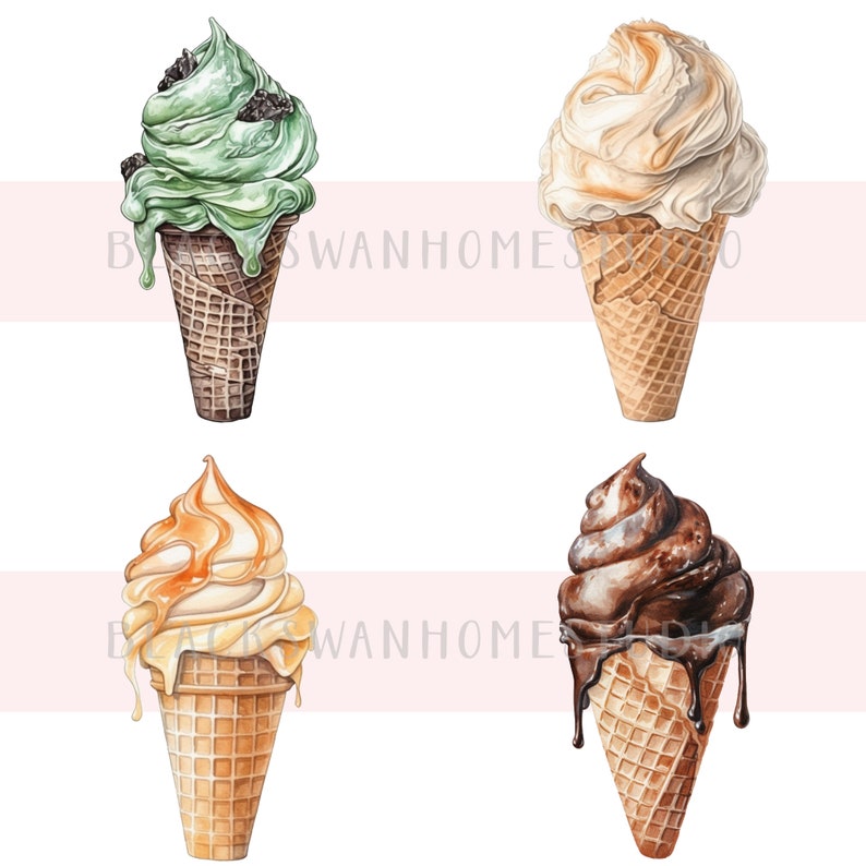 Watercolor Ice Cream Clipart Bundle Ice Cream Png Bundle Ice - Etsy