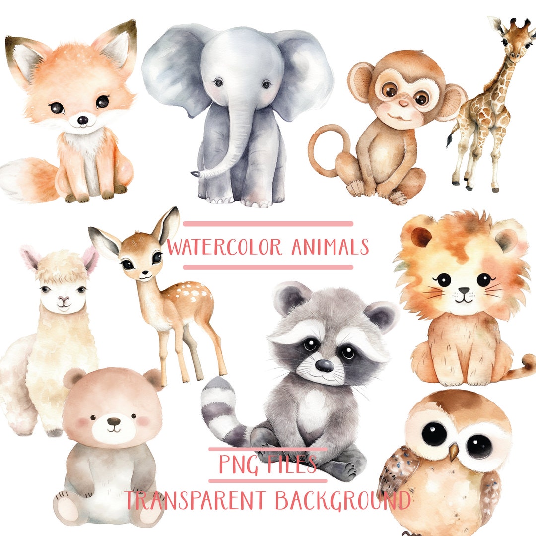 Animals for Nursery Clipart Bundle, Watercolor Animal Nursery Png ...
