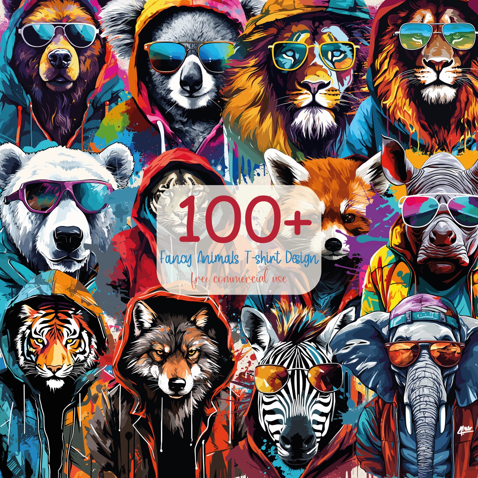 100 Fancy Animals T-shirt Design Bundle, Cool Animals Png Bundle ...