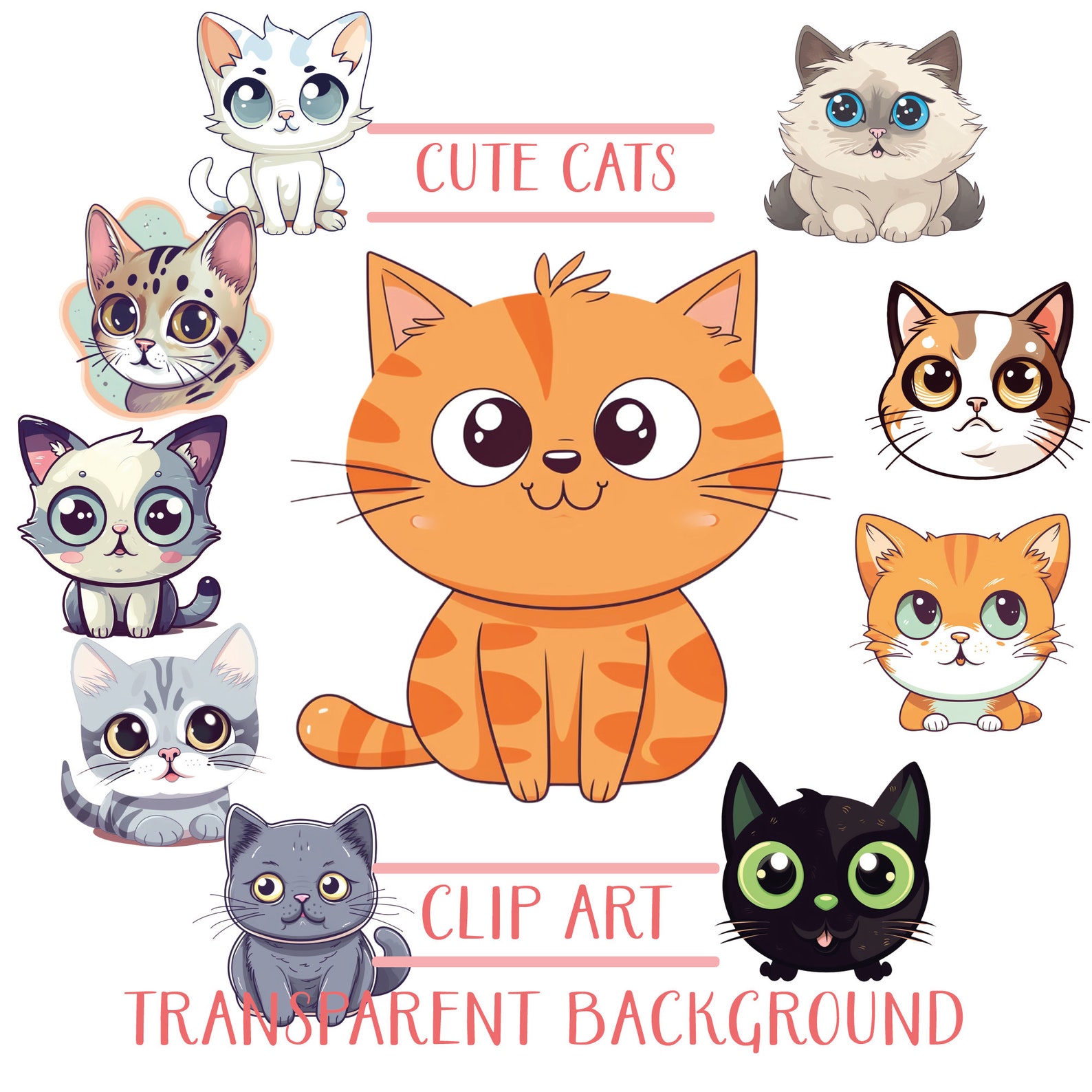 Cute Cats Clipart Bundle Cute Cats Png Files for Sublimation - Etsy