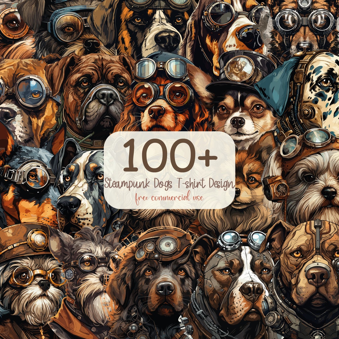 100 Steampunk Dogs T-shirt Design Bundle, Cool Dogs T-shirt Png, Dog ...