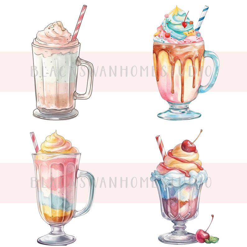 Watercolor Milkshake Clipart Bundle Milkshake Png Set - Etsy