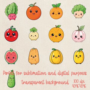 125 Kawaii Fruits and Vegetables Png Bundle Kawaii Sticker Png Bundle ...