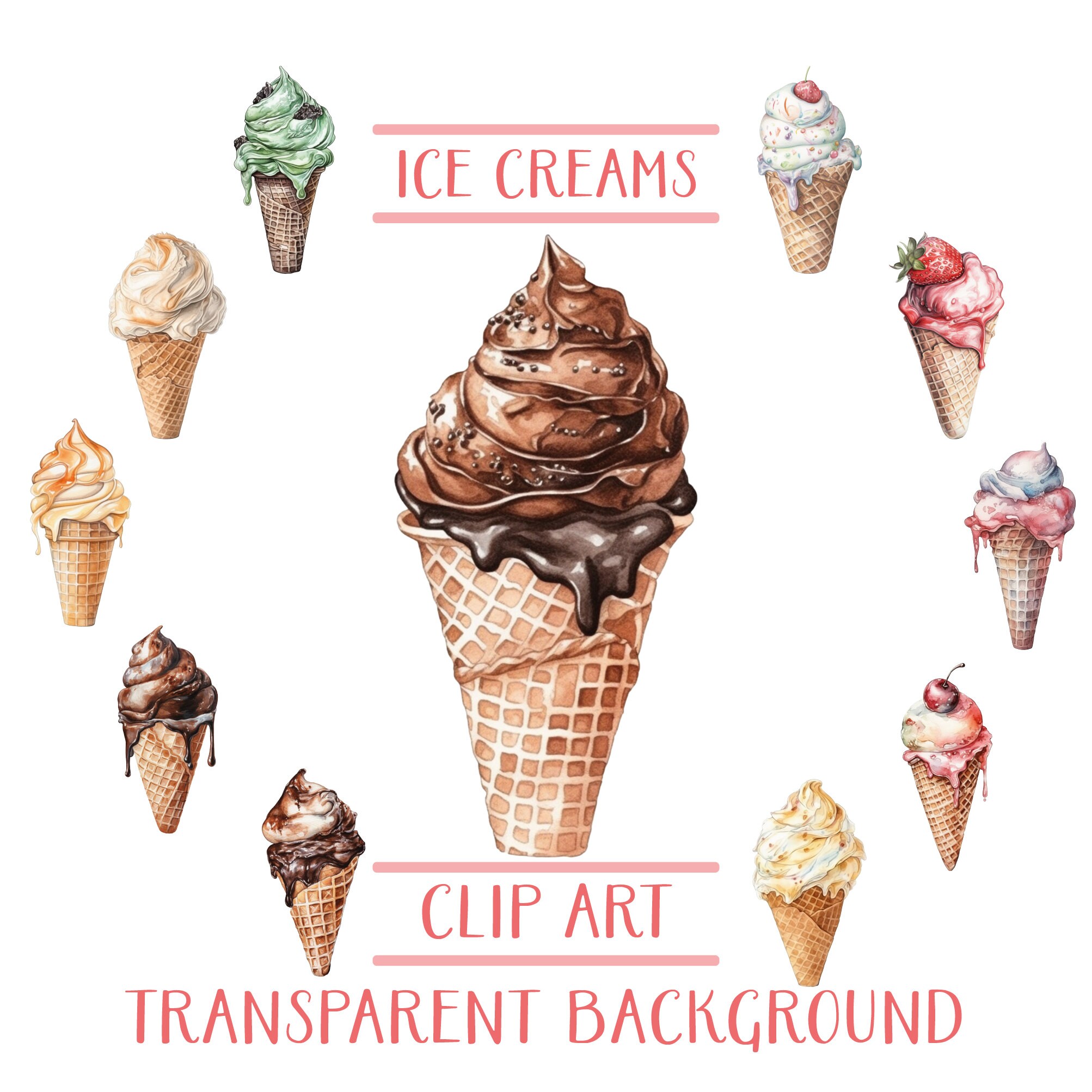 Watercolor Ice Cream Clipart Bundle Ice Cream Png Bundle Ice - Etsy