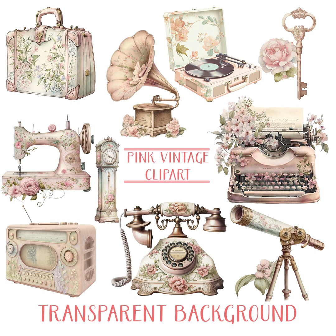 Pastel Painting Vintage Items Png Bundle, Vintage Gramophone Png ...