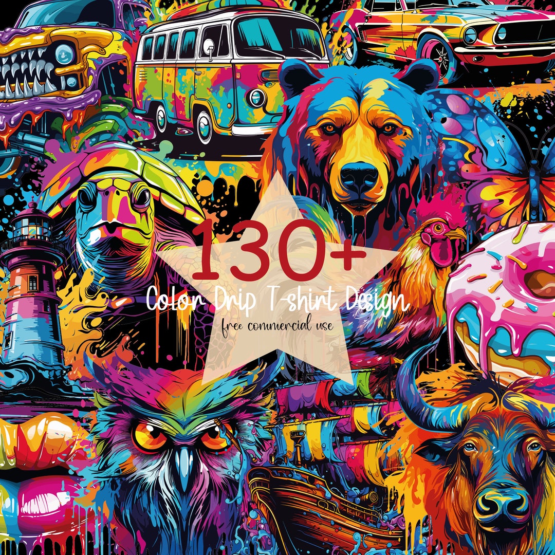 130+ Color Drip T-shirt Design, Tshirt Design Bundle, Color Drip Tshirt ...