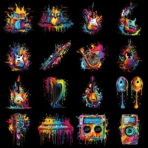 120+ Musical Paint Drip T-shirt Design Bundle, Color Drip Premium ...