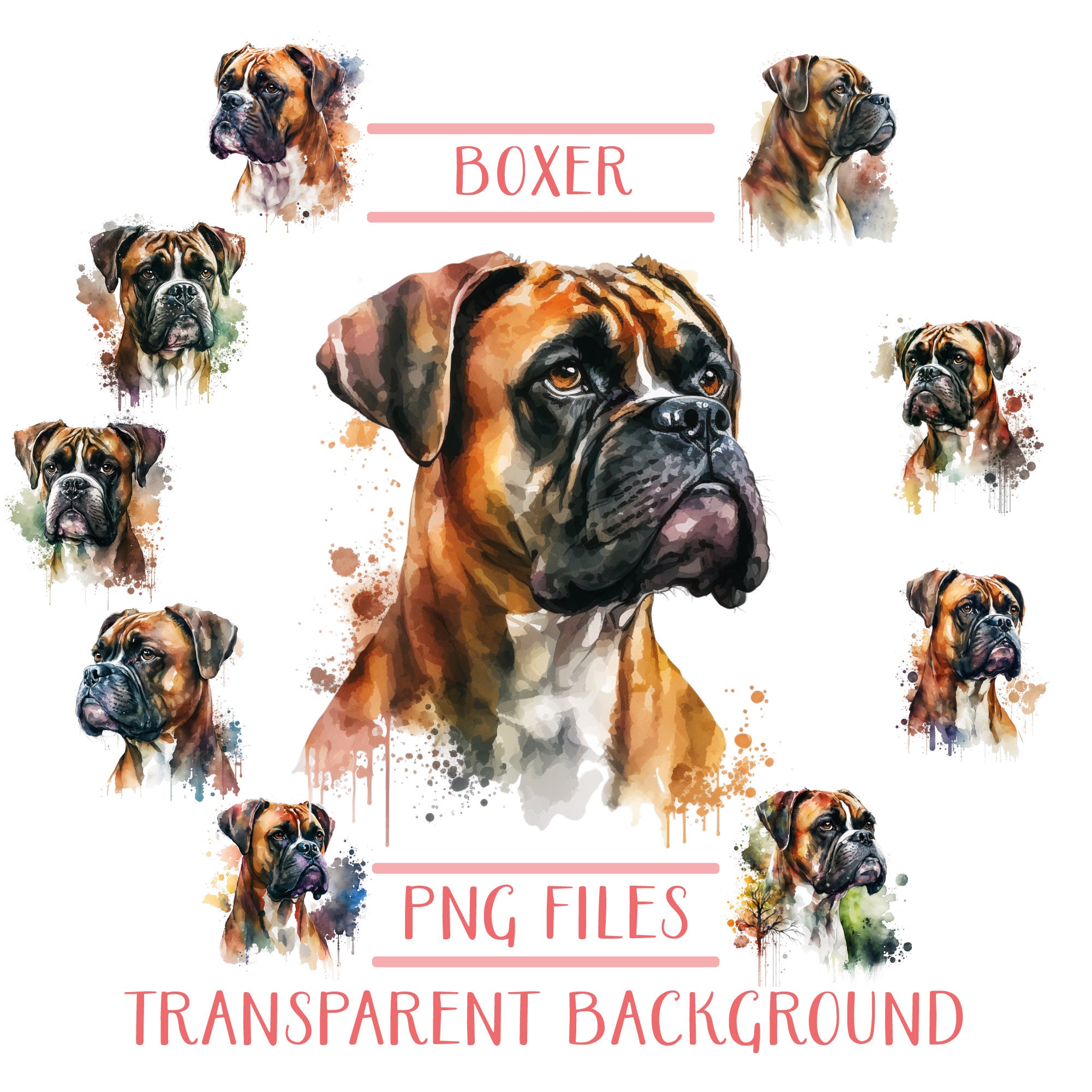 Boxer Clip Art Png File, Boxer Dog Png Bundle, Dog Clip Art , Dog ...