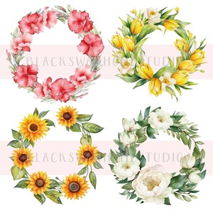 Watercolor Spring Flowers Wreath Clipart Bundle, Floral Wreath Png ...