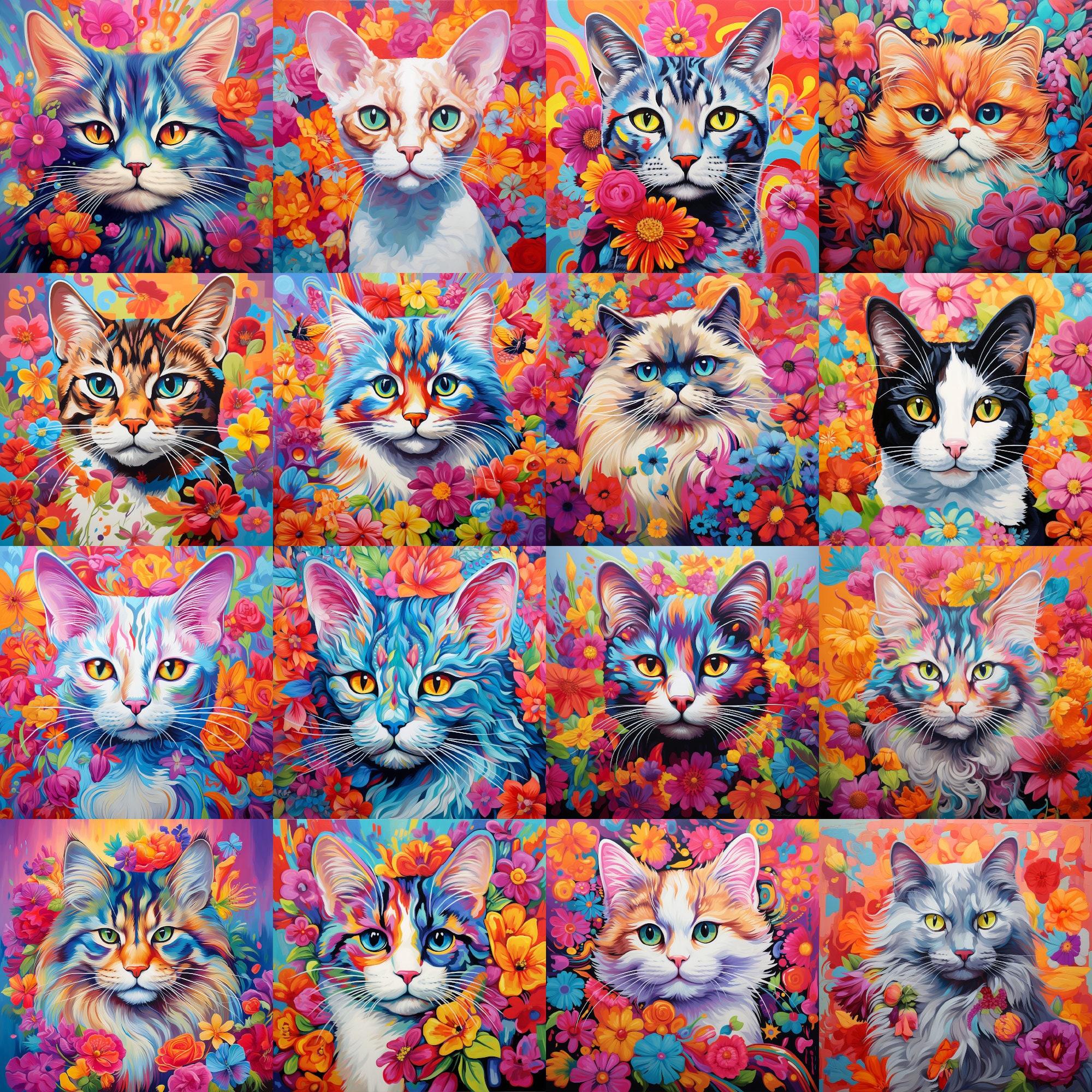 100+ Colorful Floral Cats Png Bundle Colorful Cat Breeds Images Cat ...