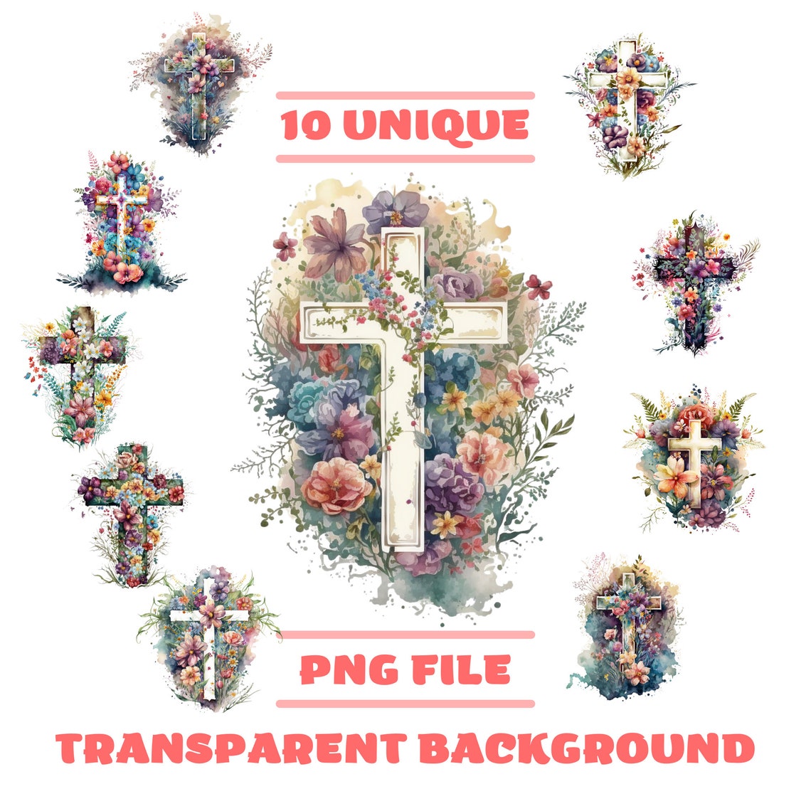 Holy Cross With Flowers Png Bundle Cross Png Digital - Etsy