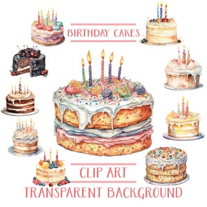 Watercolor Birthday Cakes Png Bundle, Birthday Cake Clipart Bundle ...