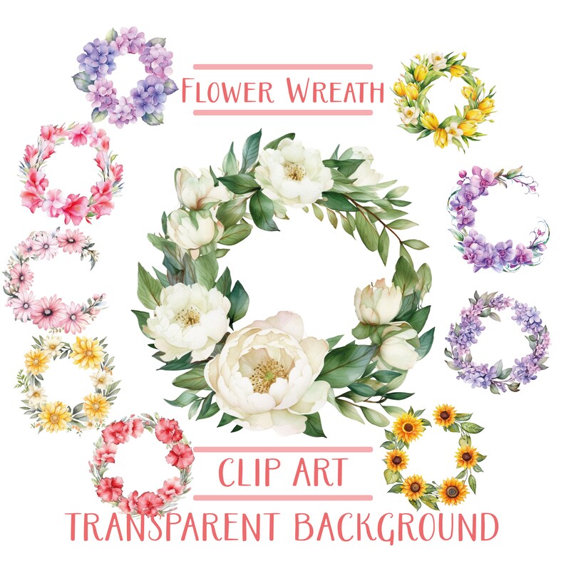 Watercolor Spring Flowers Wreath Clipart Bundle Floral Wreath - Etsy