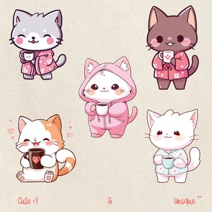 100 Kawaii Coffee Kitties Clipart Bundle Cute Kitten Png Bundle Kittie ...