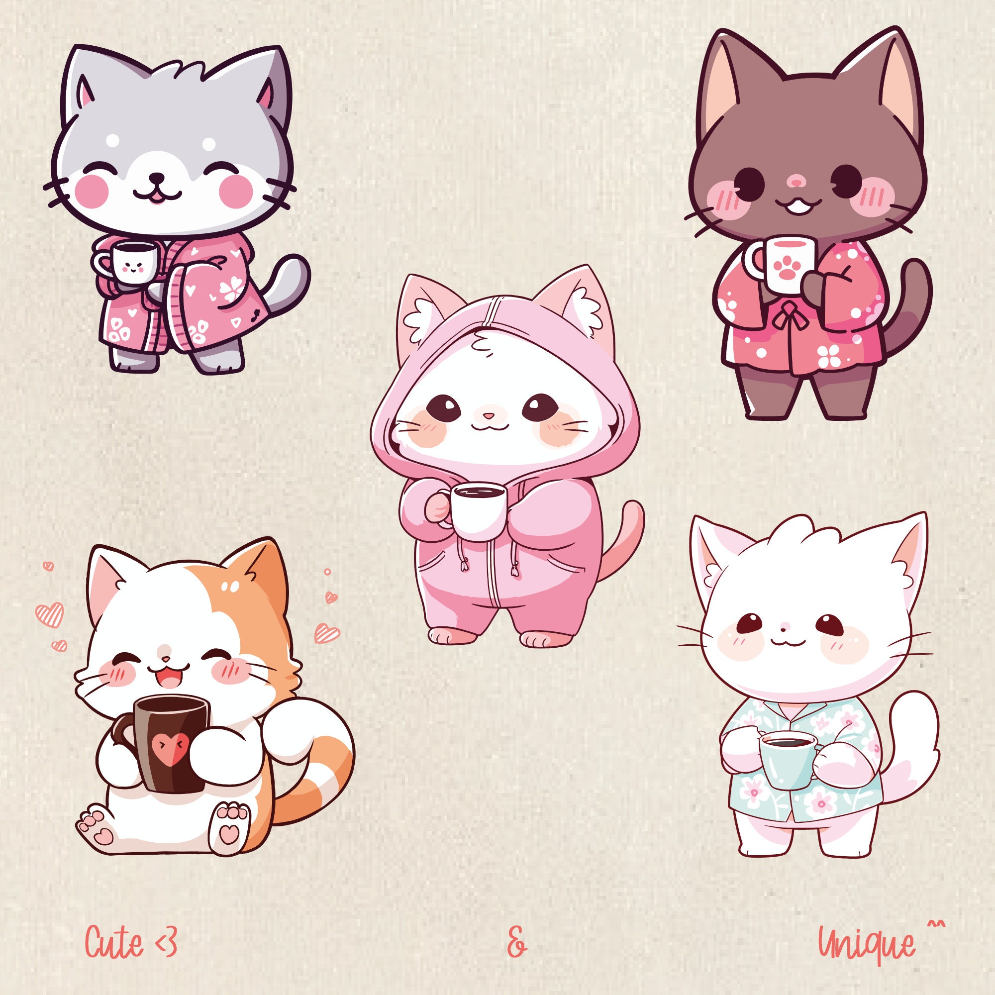 100+ Kawaii Coffee Kitties Clipart Bundle Cute Kitten Png Bundle Kittie ...