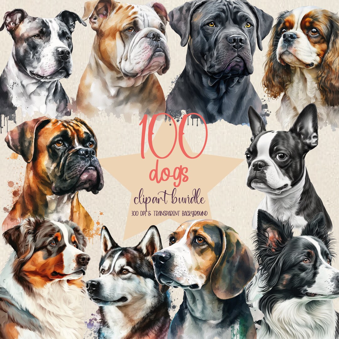 100 Dog Breeds Clipart Bundle, Dog Breed Png Bundle, Dog Clipart Bundle ...