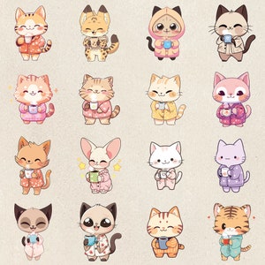 100 Kawaii Coffee Kitties Clipart Bundle Cute Kitten Png Bundle Kittie ...