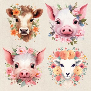 Floral Farm Animals Clipart Set Cute Farm Animals Png Farm Animals ...