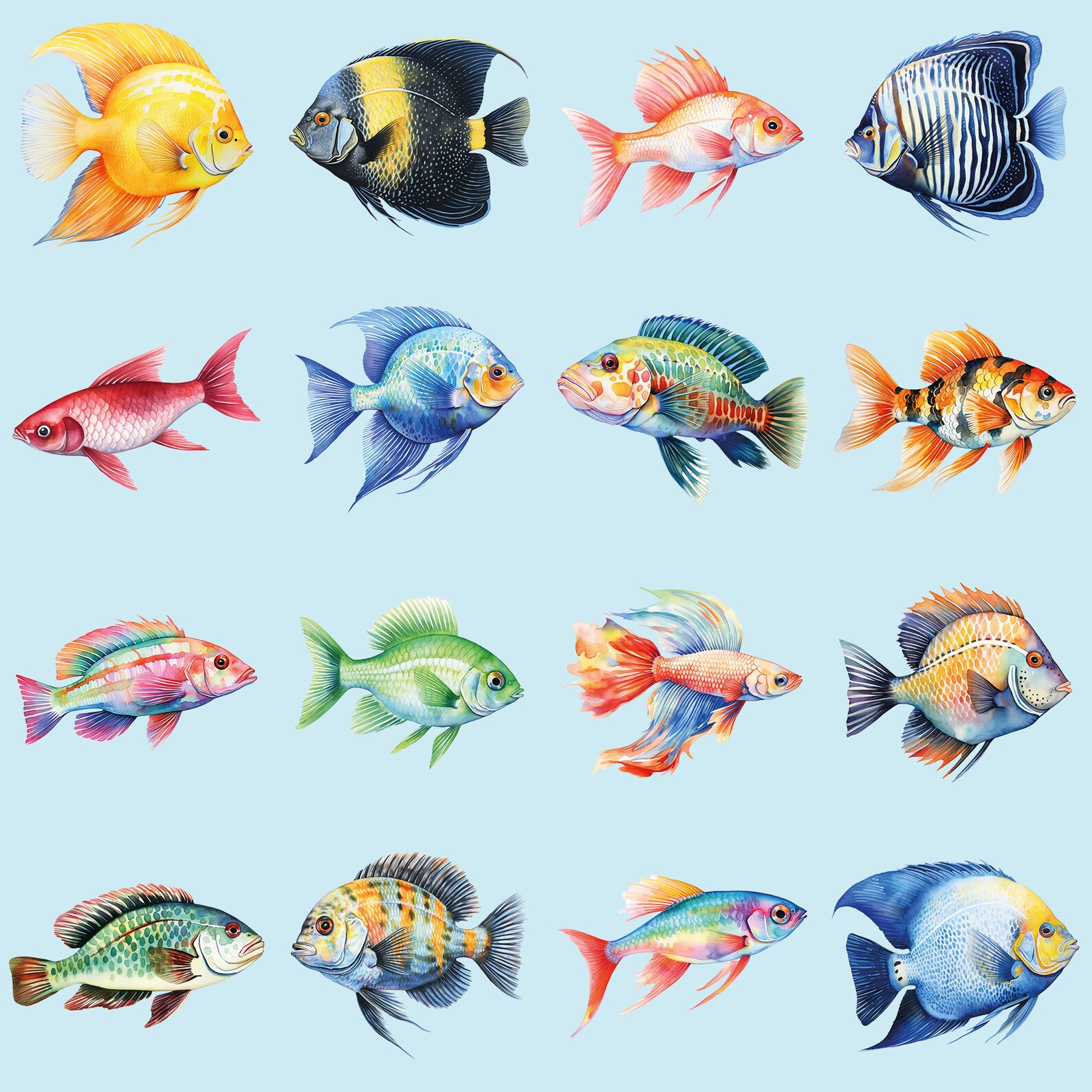 Watercolor Tropical Fish Clipart Bundle, Watercolor Underwater Clipart ...