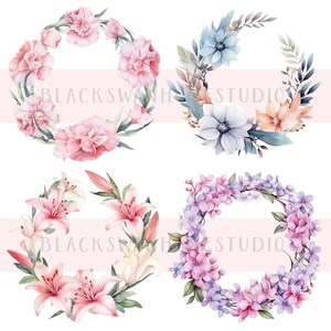 Watercolor Flower Wreath Clipart Bundle, Floral Wreath Png Bundle ...