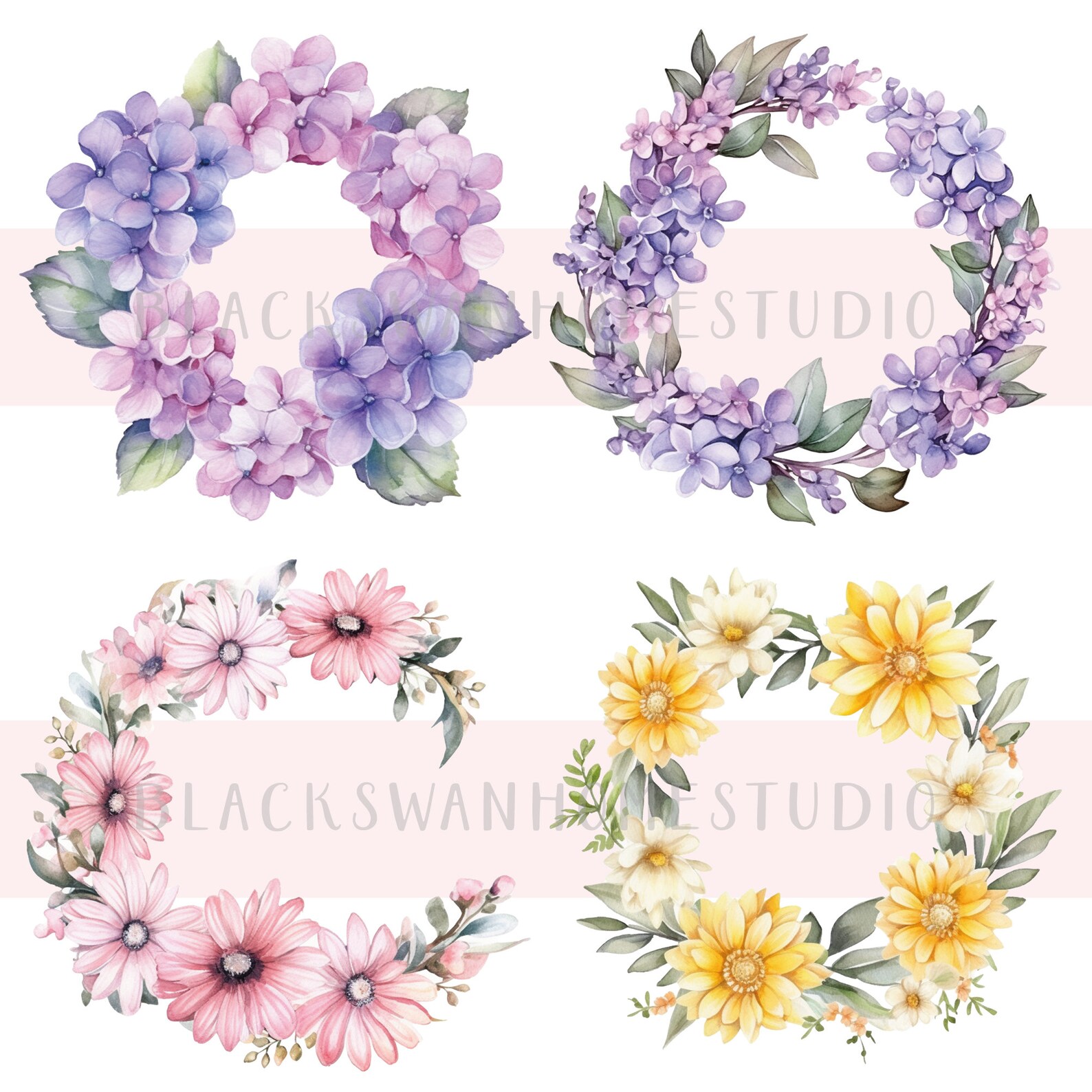 Watercolor Spring Flowers Wreath Clipart Bundle Floral Wreath - Etsy