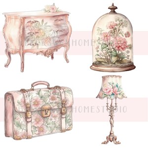 Watercolor Clipart Bundle, Watercolor Vintage Items Png Bundle, Vintage ...