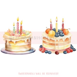 Watercolor Birthday Cakes Png Bundle, Birthday Cake Clipart Bundle ...
