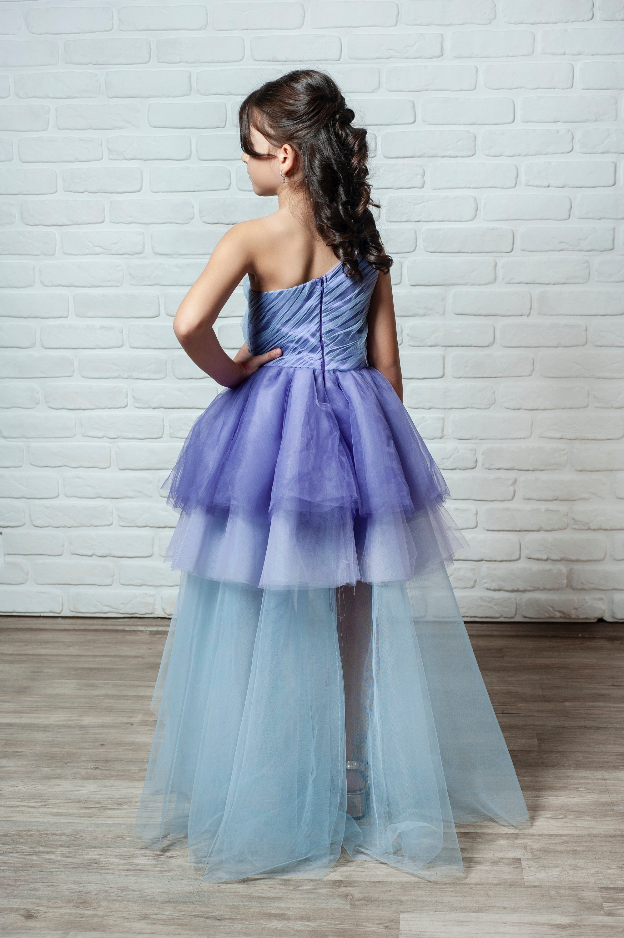 Girls Purple Long Sleeveless Party Dress, Children Birthday Dress, Ball ...