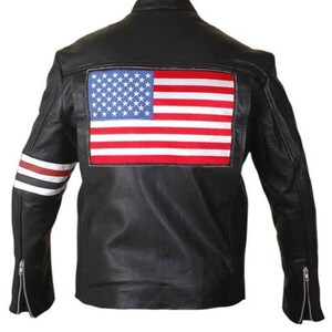 Captain America Flag Peter Fonda Easy Rider Black Leather Jacket - Etsy
