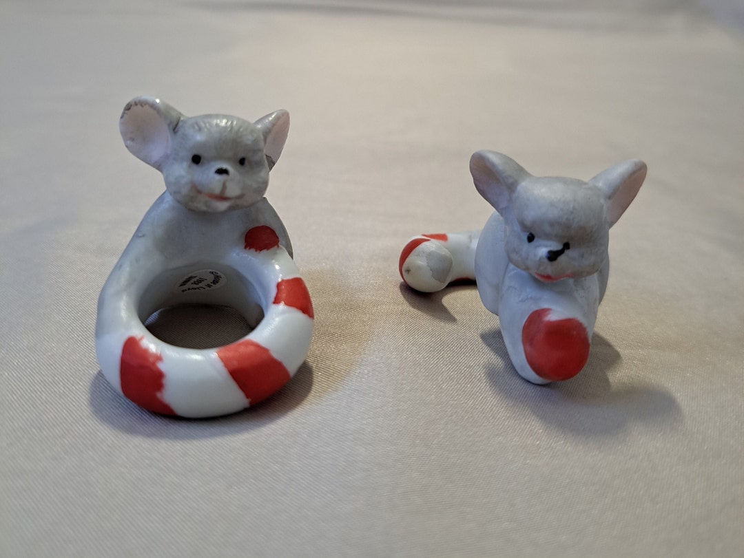 Set of 2 Vintage Ceramic Mice on Candy Cane Candle Huggers From House ...