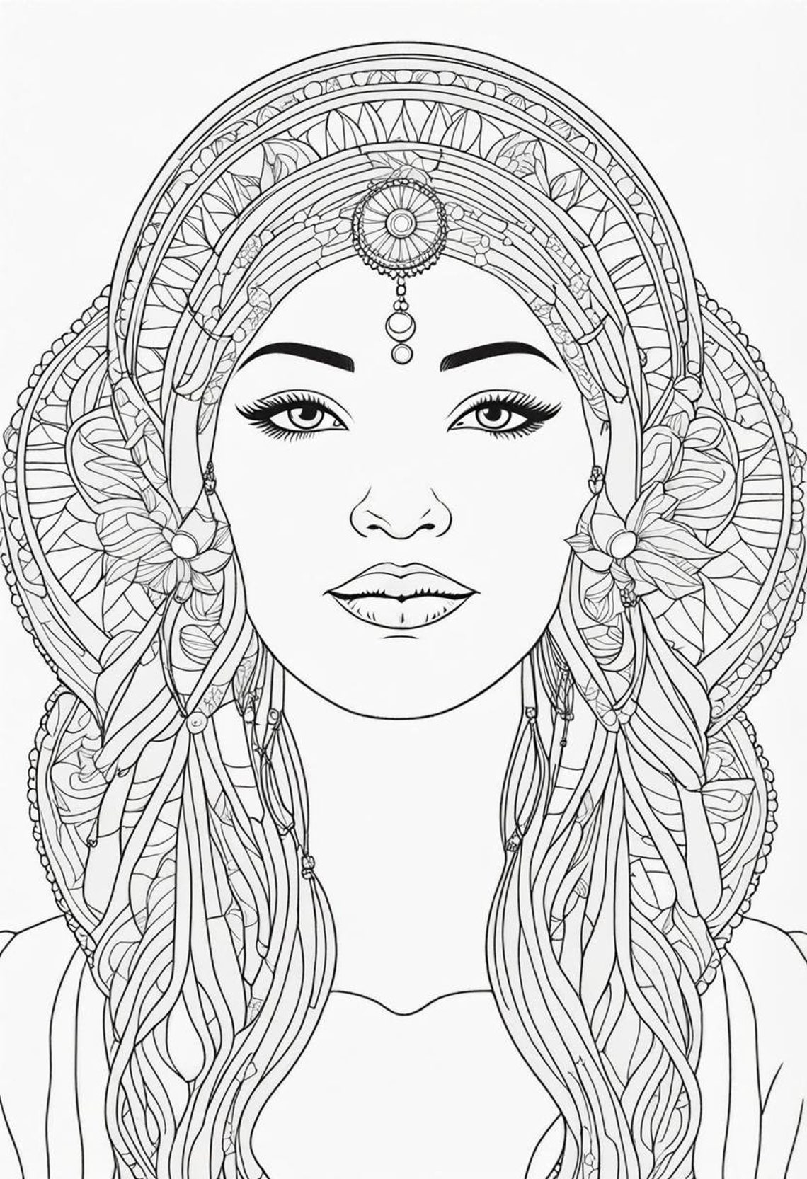 Female Portrait Coloring Pages - Etsy