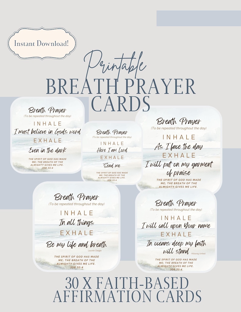 30 Printable Breath Prayer Cards, Gift for Grieving, Daily Affirmations ...