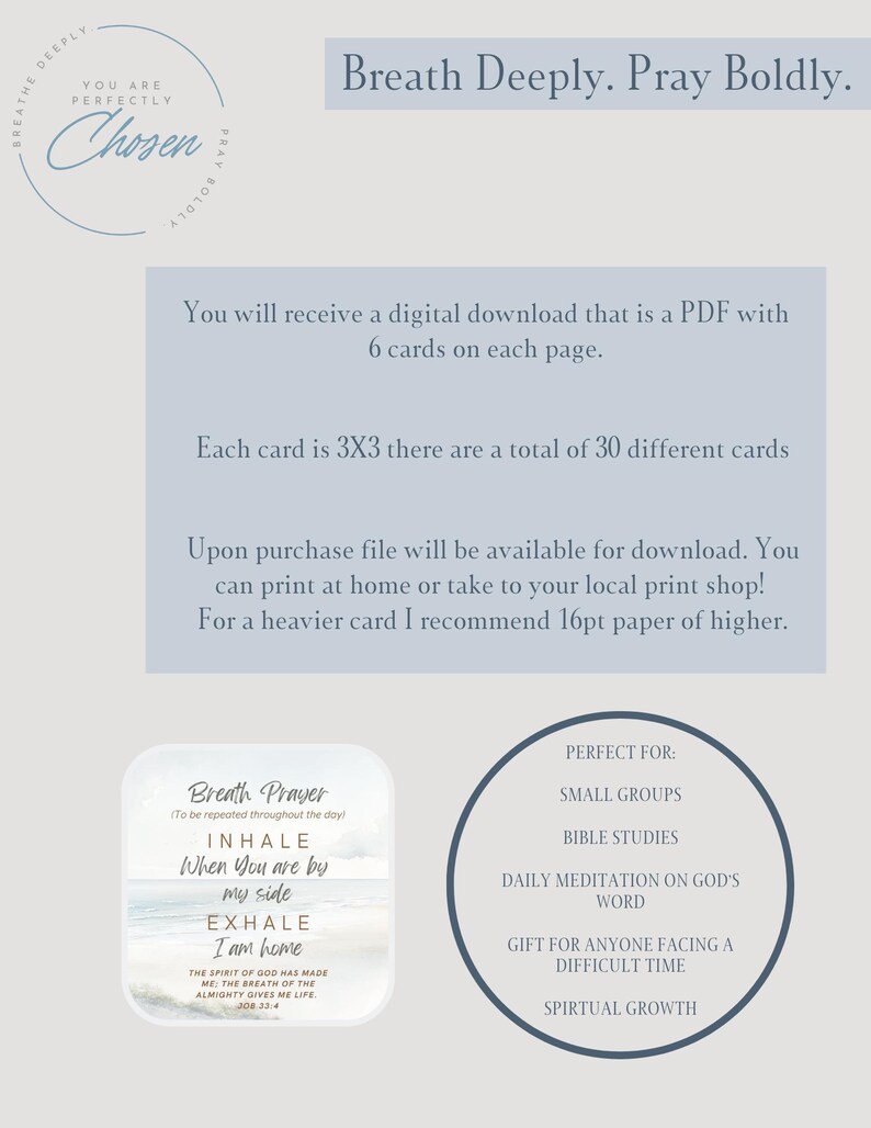 Printable Breath Prayer Cards: 30 Affirmations for Healing (digital ...