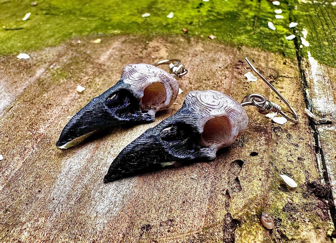 Raven Skull Earrings, 3d Printed Hand Painted Earrings, Cosplay ...