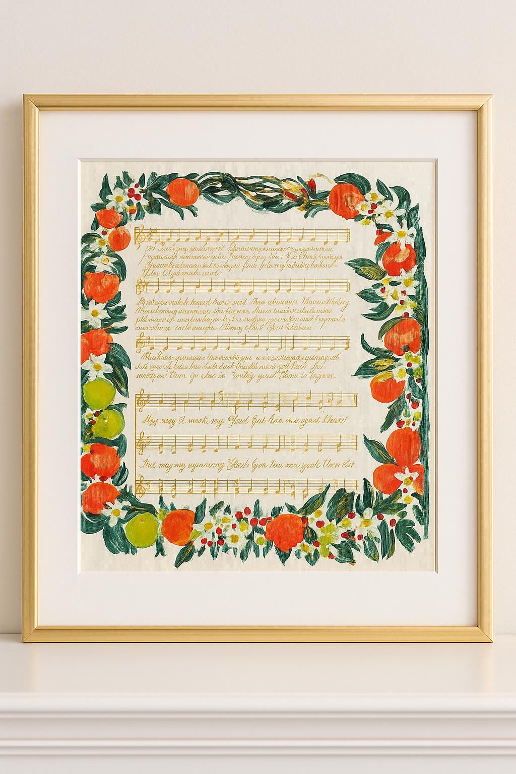Gold Calligraphy Hymn Art: Hand-drawn Music, Floral Border, Framed - Etsy
