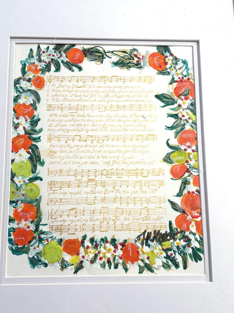 Gold Calligraphy Hymn Art: Hand-drawn Music, Floral Border, Framed - Etsy