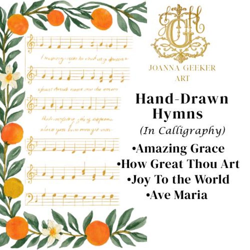 Hand-drawn Hymn Art, Gold Calligraphy, Framed Watercolor Floral - Etsy