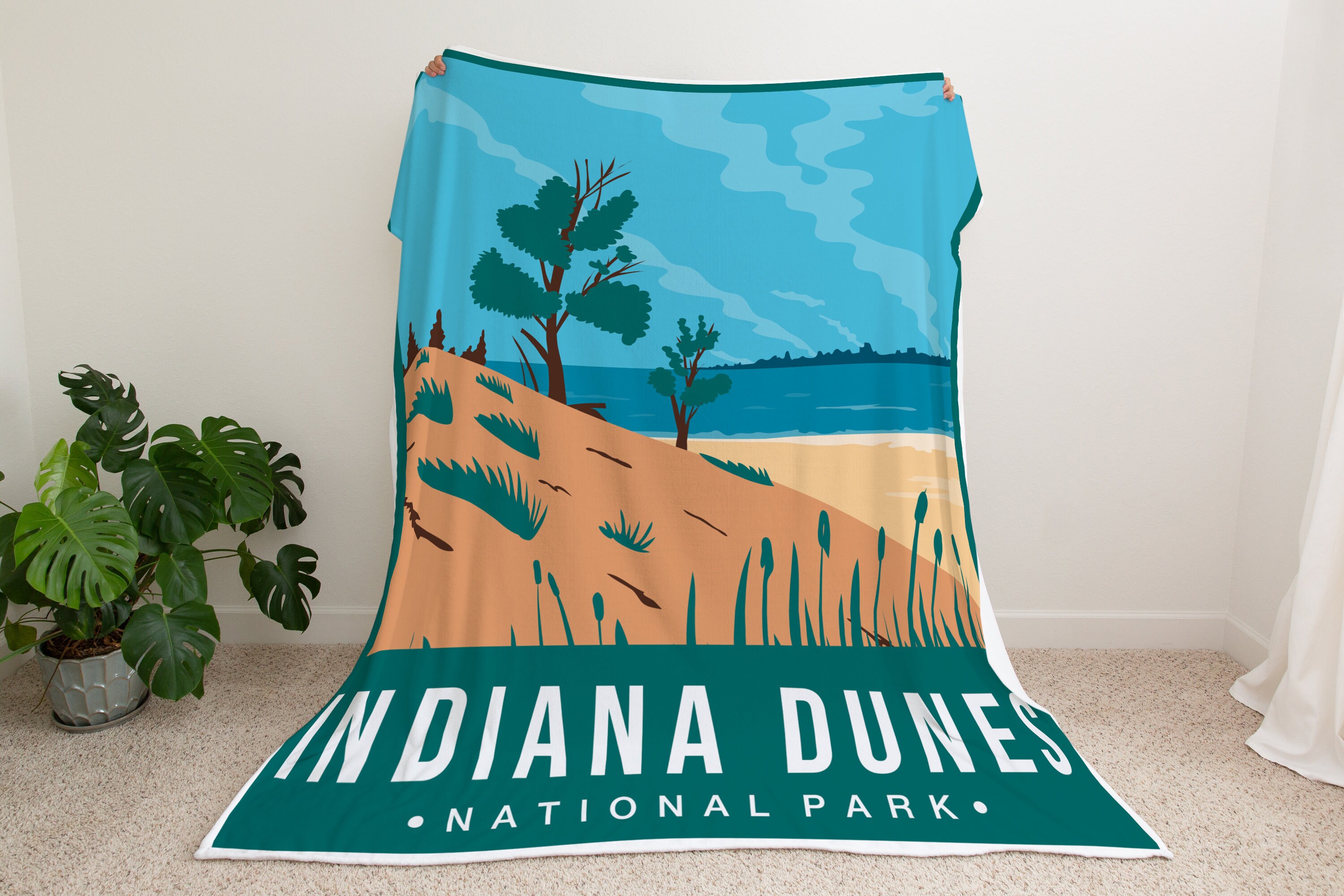 INDIANA DUNES BLANKET | National Park Fleece/sherpa Blanket | Camping ...