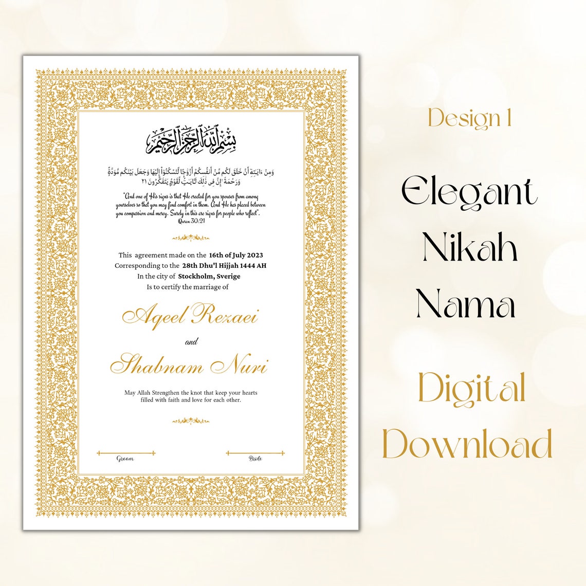 Nikah Nama Nikah Certificate Islamic Marriage Certificate Wedding ...