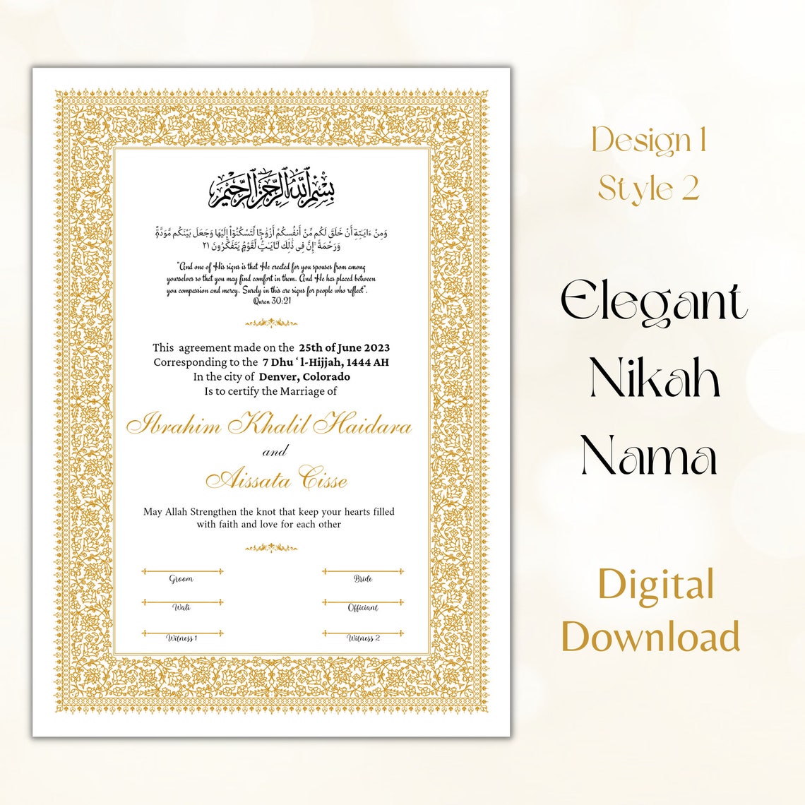 Nikah Nama Nikah Certificate Islamic Marriage Certificate Wedding ...
