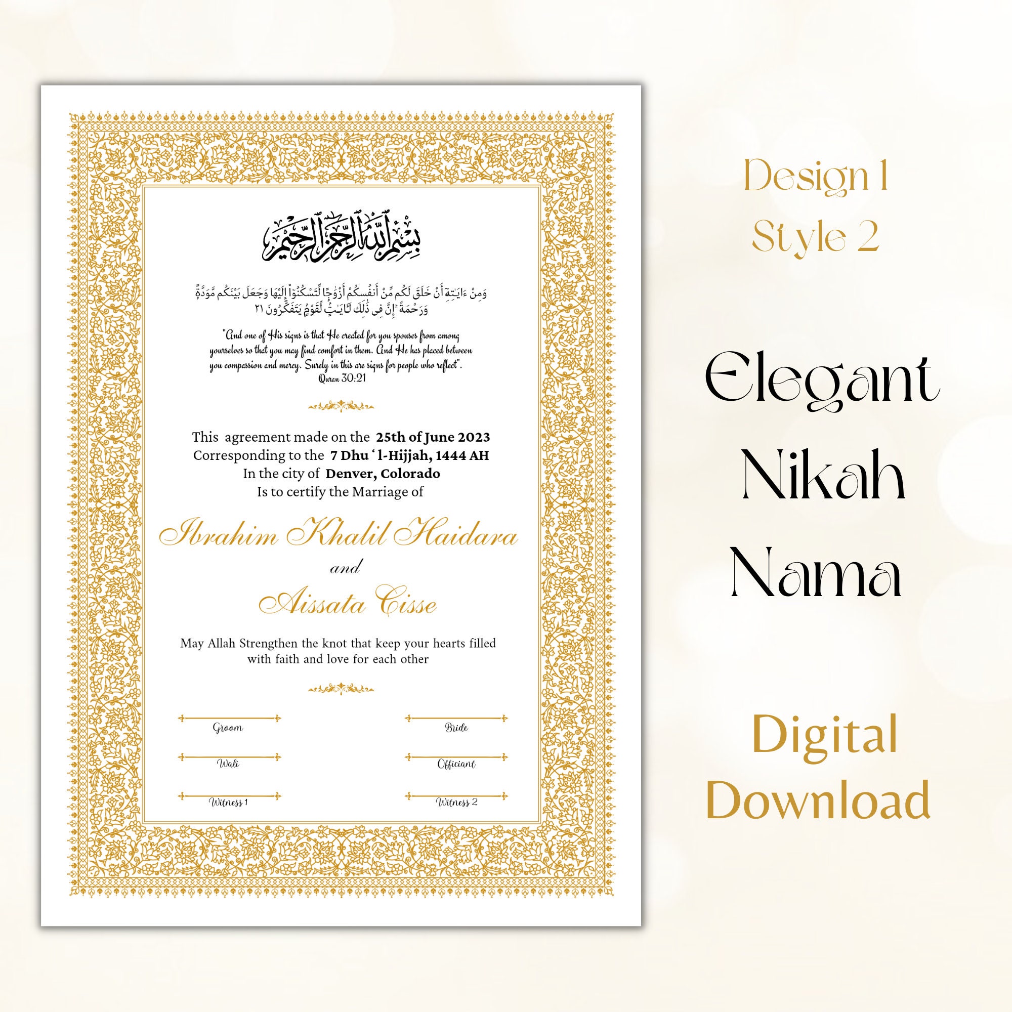 Nikah Nama Nikah Certificate Islamic Marriage Certificate Wedding ...