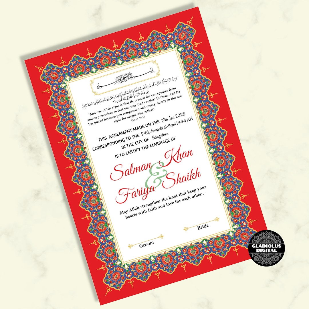 Nikah Nama Nikah Certificate Islamic Marriage Certificate Wedding ...