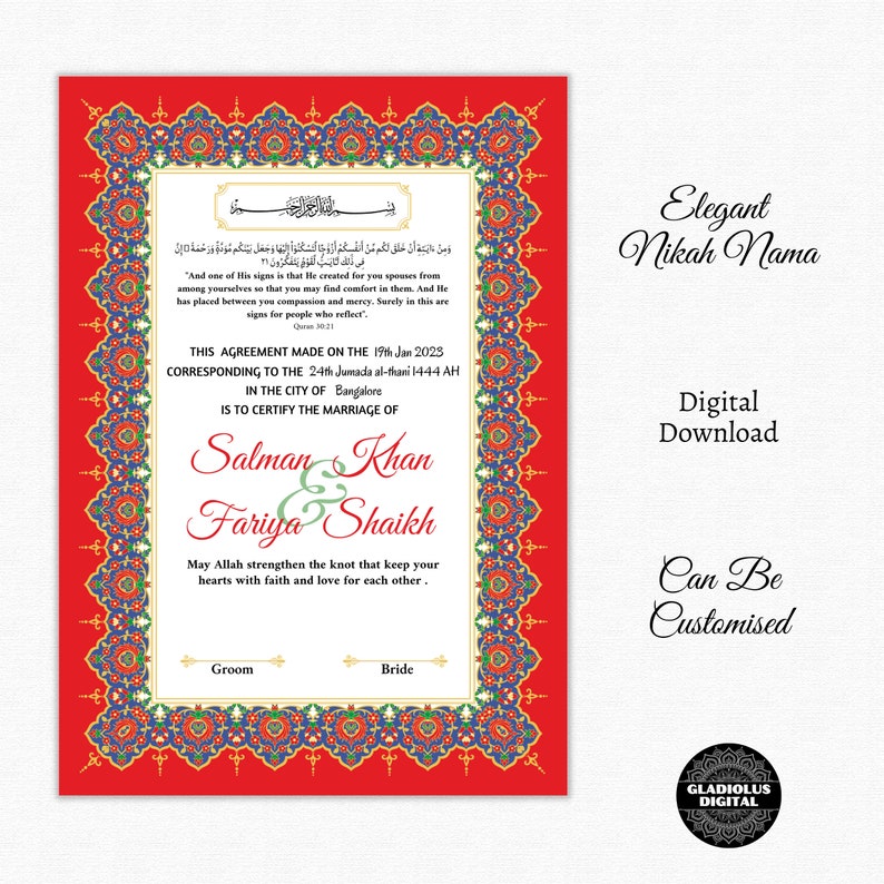 Nikah Nama Nikah Certificate Islamic Marriage Certificate Wedding ...