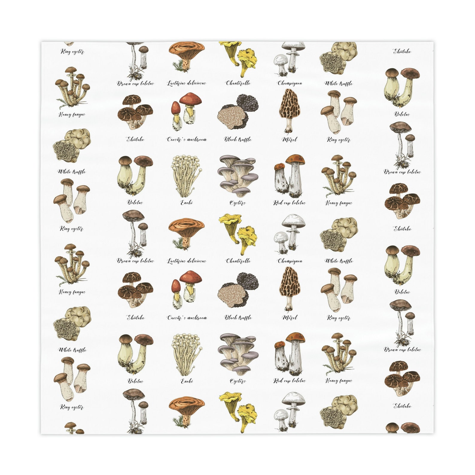 Botanical Mushroom Tablecloth-labeled Fungi Square Tablecloth-vibrant ...