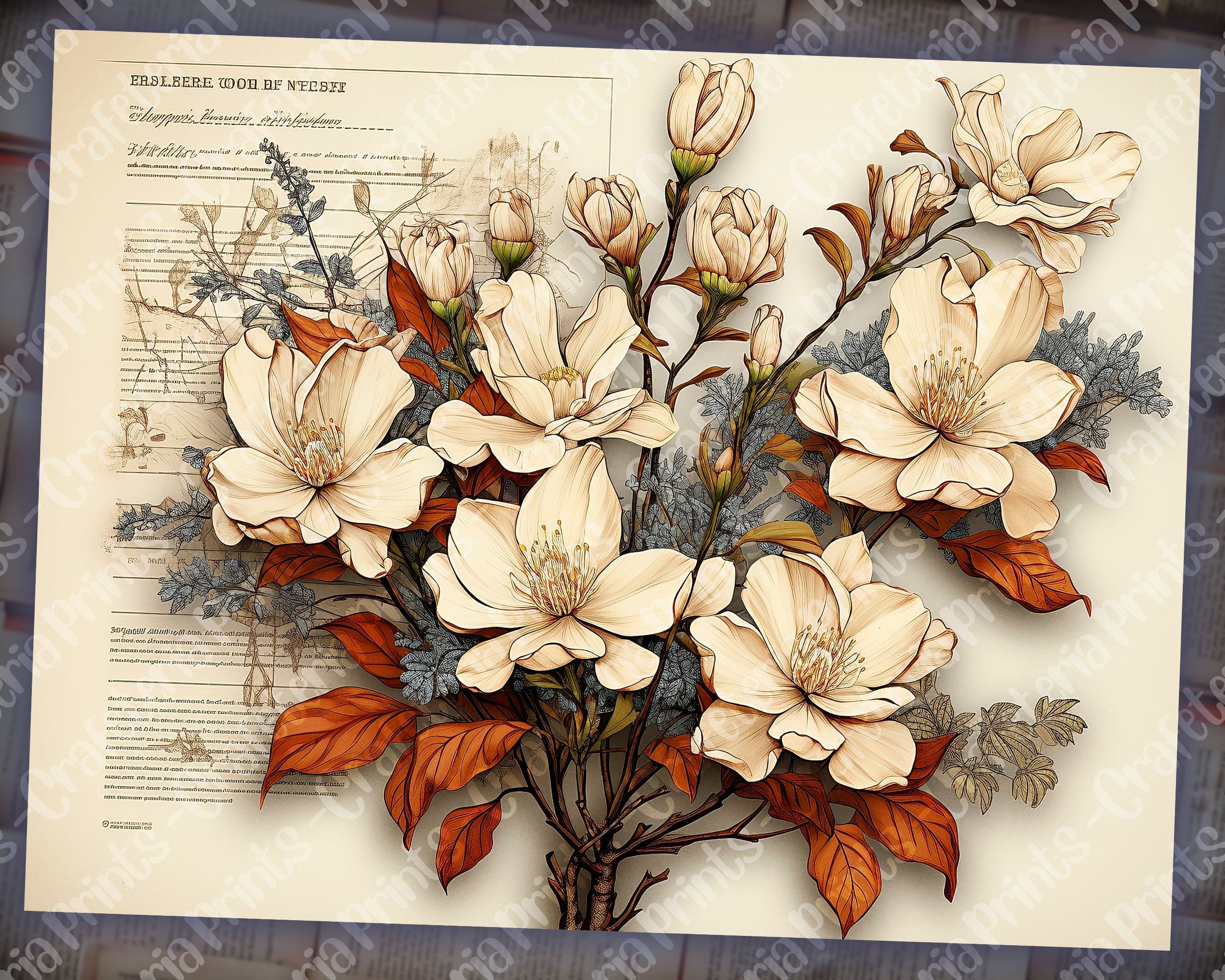Watercolor Magnolias Themed Wallpaper for Junk Journal High - Etsy