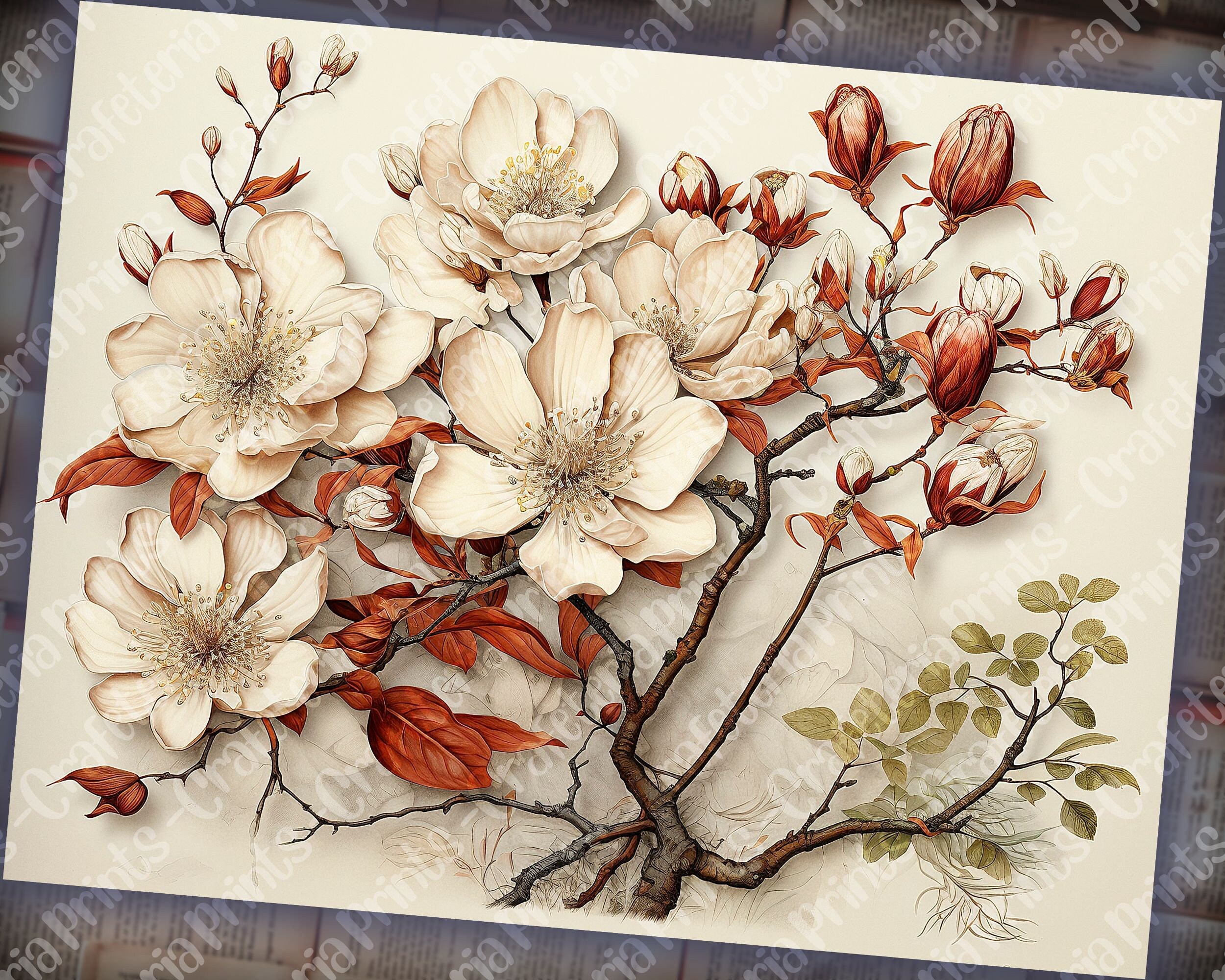 Watercolor Magnolias Themed Wallpaper for Junk Journal High - Etsy