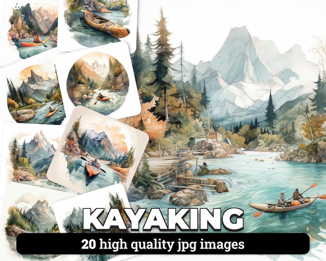 Kayaking Watercolor Clipart Images | Commercial License Included | 20 ...