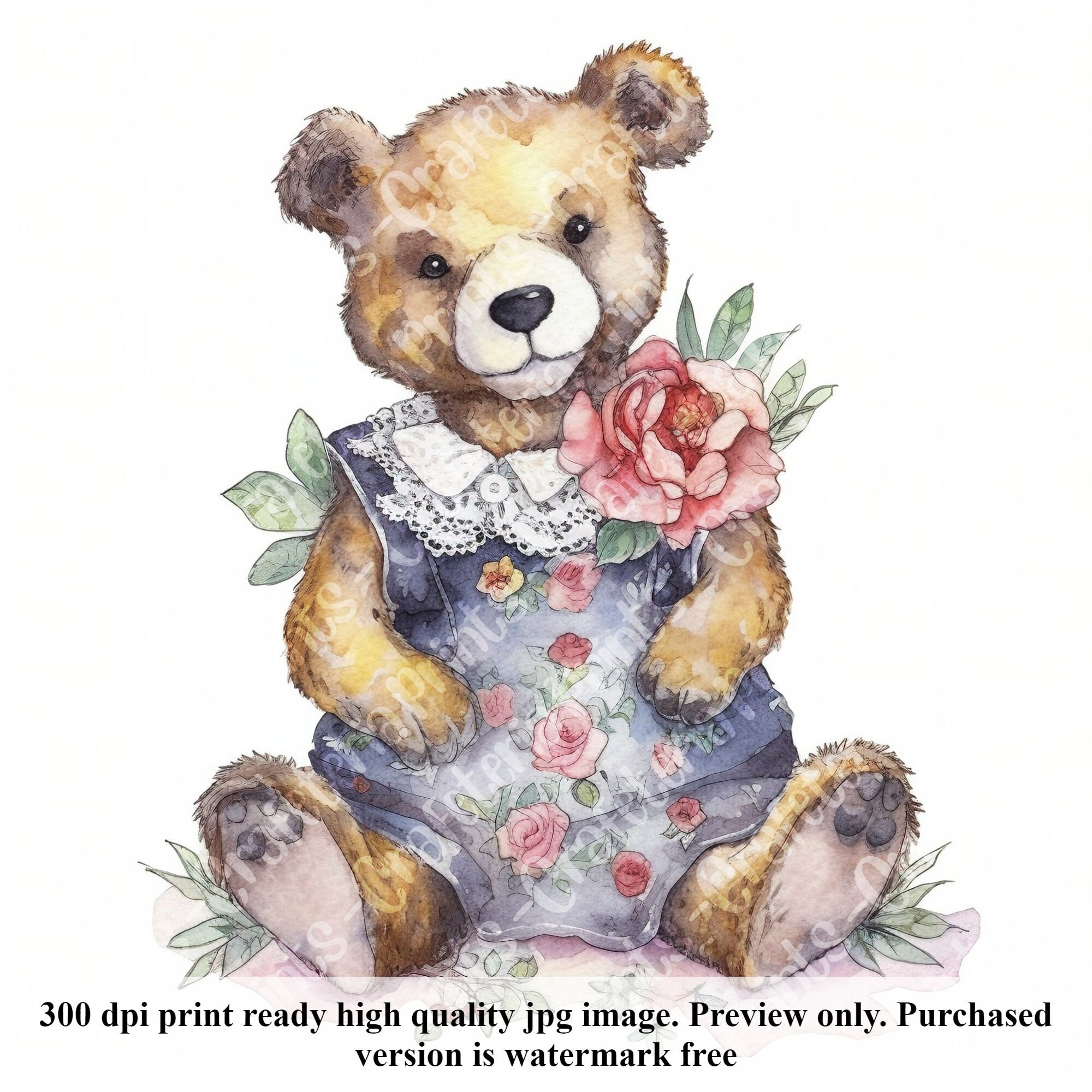Victorian Teddy Bear Watercolor Clipart Images With Commercial - Etsy