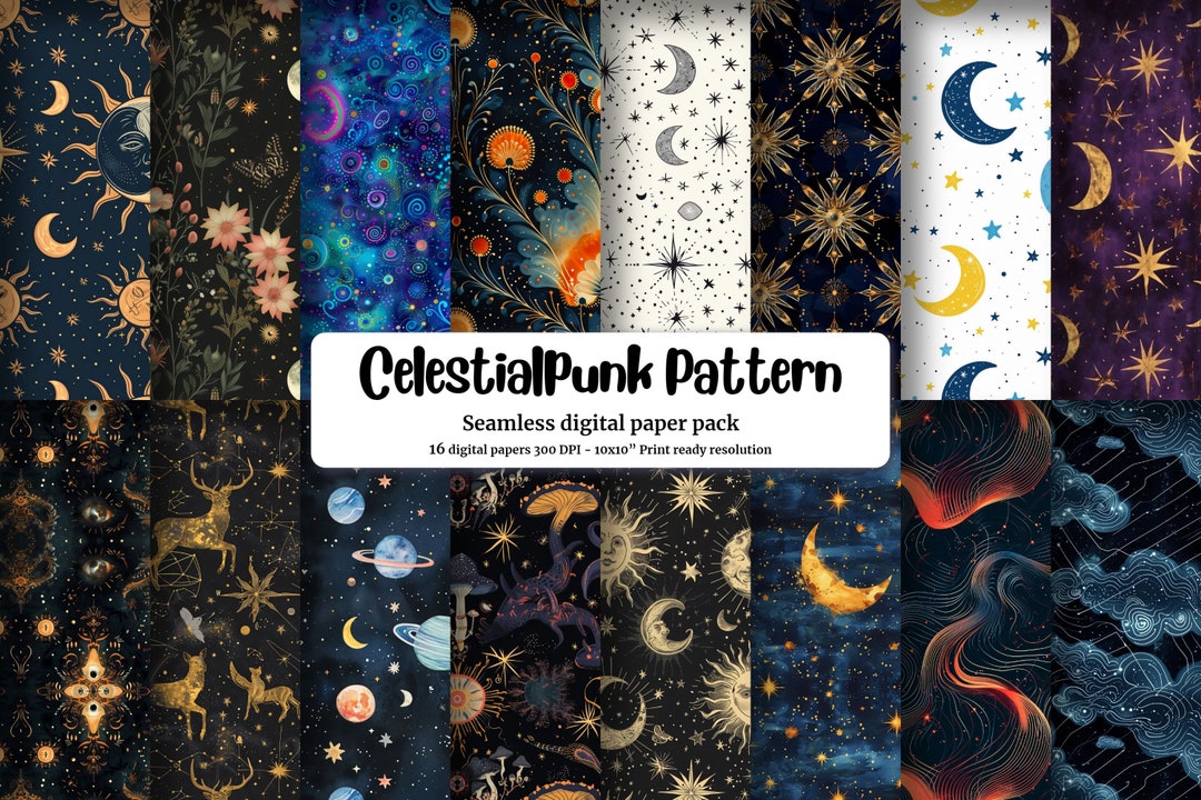 Seamless Celestialpunk Moon and Sun Pattern With Charming Illustrations ...